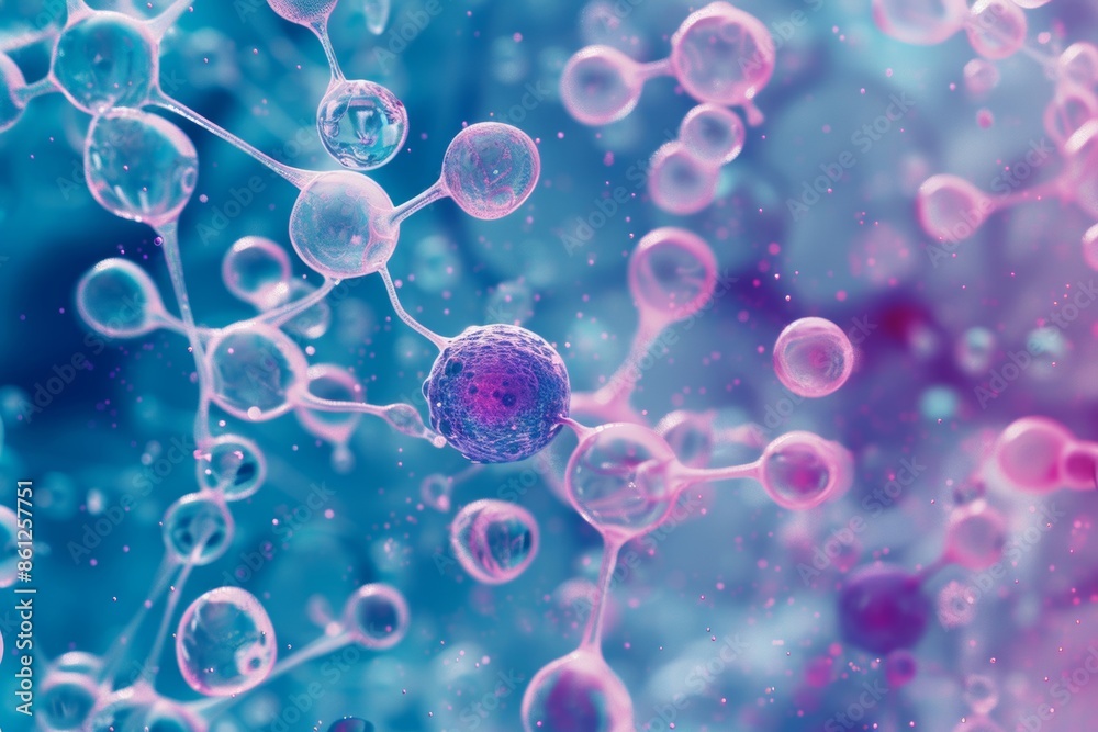 Detailed close-up view of retinoid molecules under a microscope ...