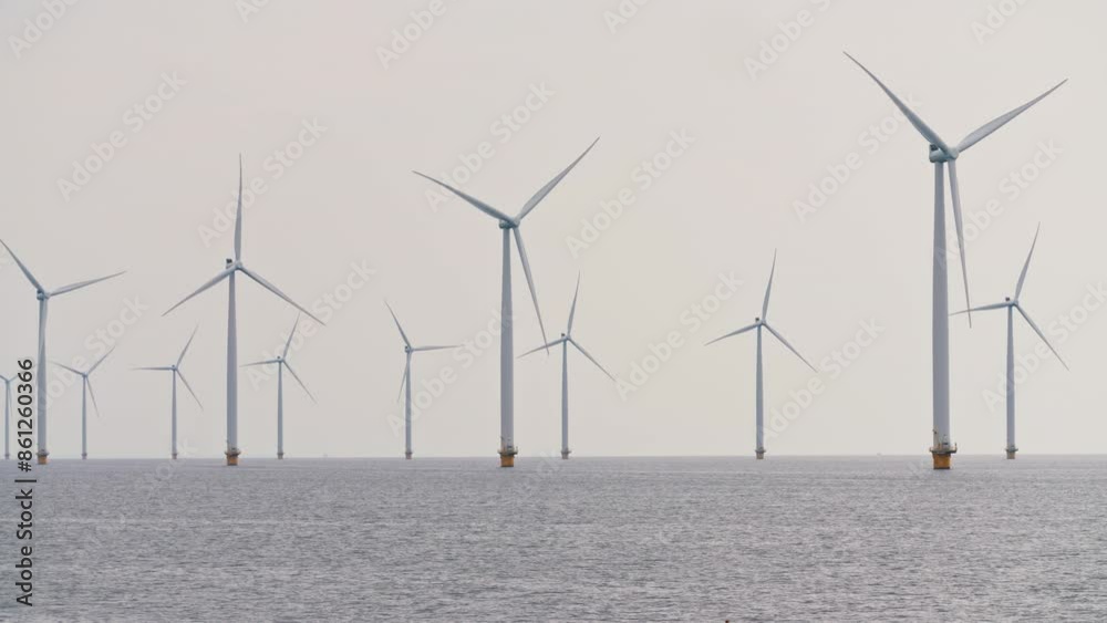 Renewable energy source. Windmill park green energy, windmill offshore ...