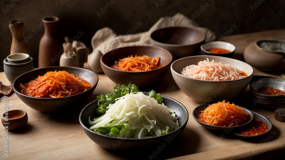 Korean Kimchi inviting Korean kitchen with warm, earthy tones. Rustic ...