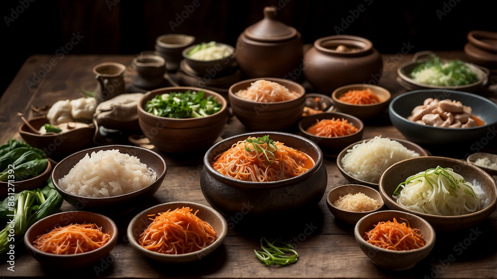 Korean Kimchi inviting Korean kitchen with warm, earthy tones. Rustic ...