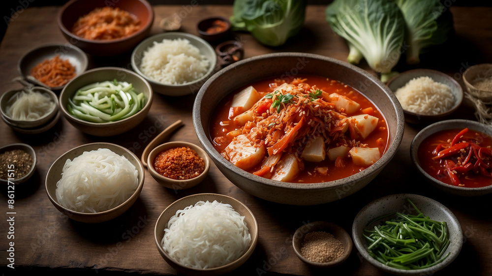 Korean Kimchi inviting Korean kitchen with warm, earthy tones. Rustic ...