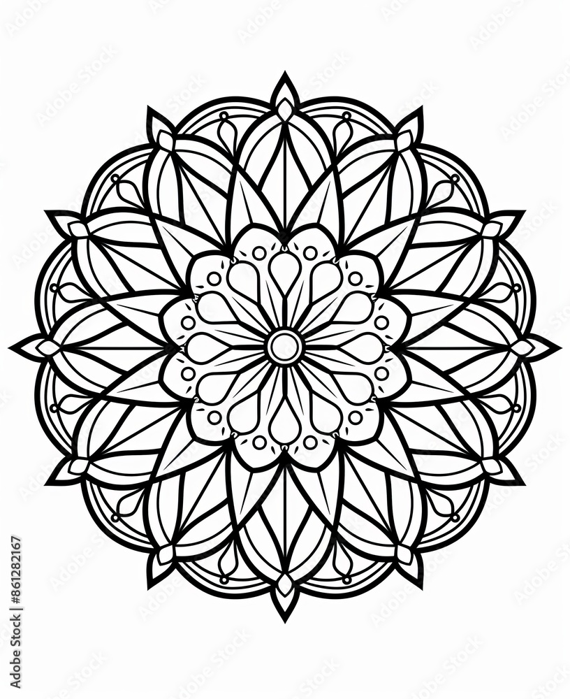 Mystical mandala image, bold and easy, line art for coloring, symmetric ...