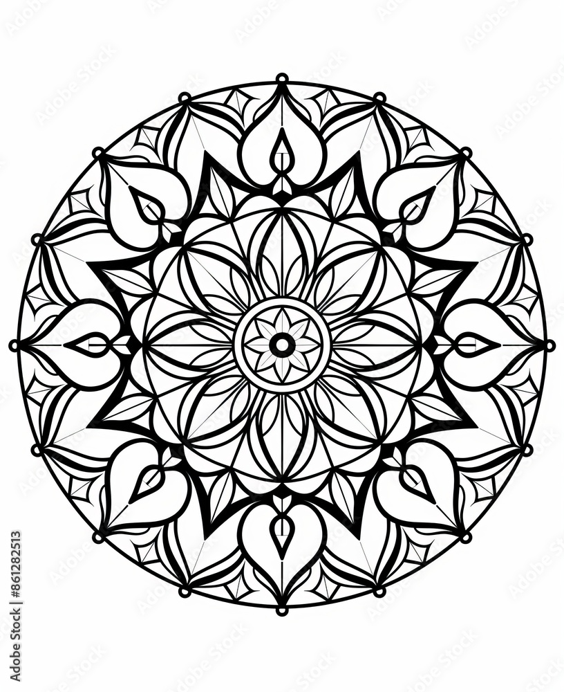 Mystical mandala image, bold and easy, line art for coloring, symmetric ...