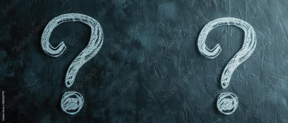 Hand-Drawn White Chalk Question Marks on Blackboard Dark Texture Banner ...