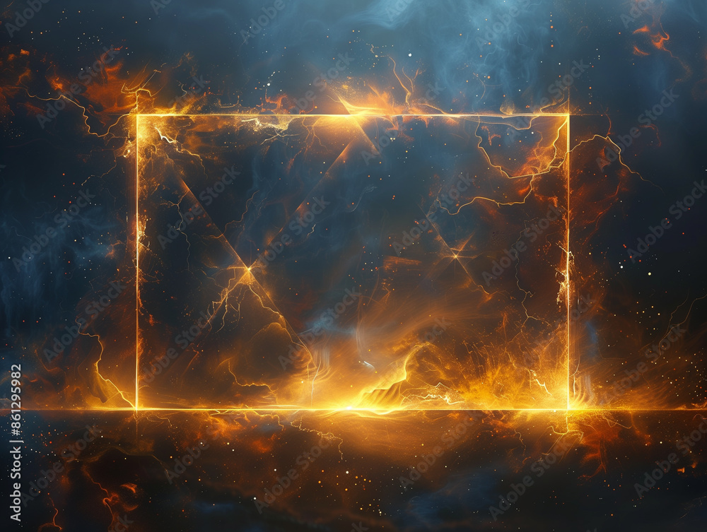 Rectangular geometric figure made with yellow ocher lightning ...