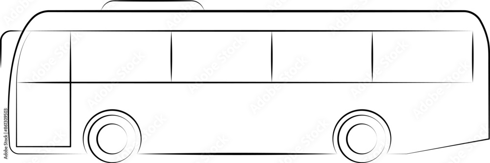 Hand drawn line passenger bus vector illustration. Outline Vector bus ...