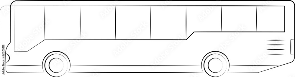 Hand drawn line passenger bus vector illustration. Outline Vector bus ...
