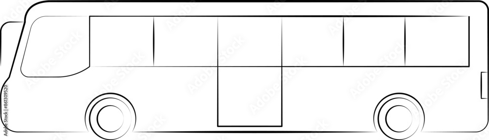 Hand drawn line passenger bus vector illustration. Outline Vector bus ...