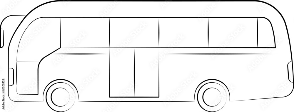 Hand drawn line passenger bus vector illustration. Outline Vector bus ...