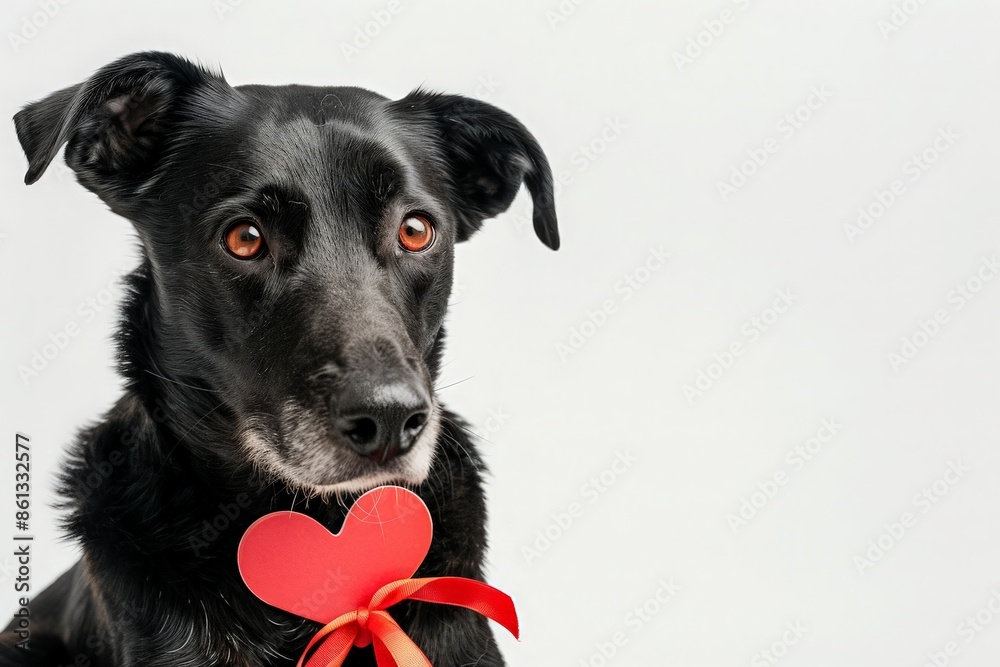 Cute black puppy with heart-shaped collar, symbol of blood donation ...