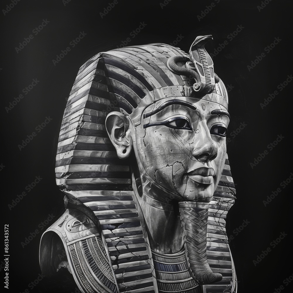 King Tutankhamun - Greyscale Realistic Portrait Stock Photo | Adobe Stock