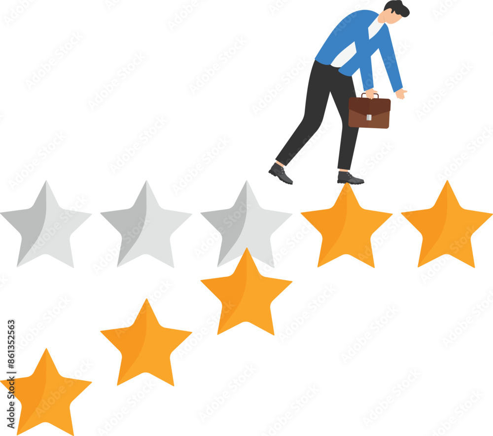 Poor rating, an unskilled worker or businessman balances on falling ...