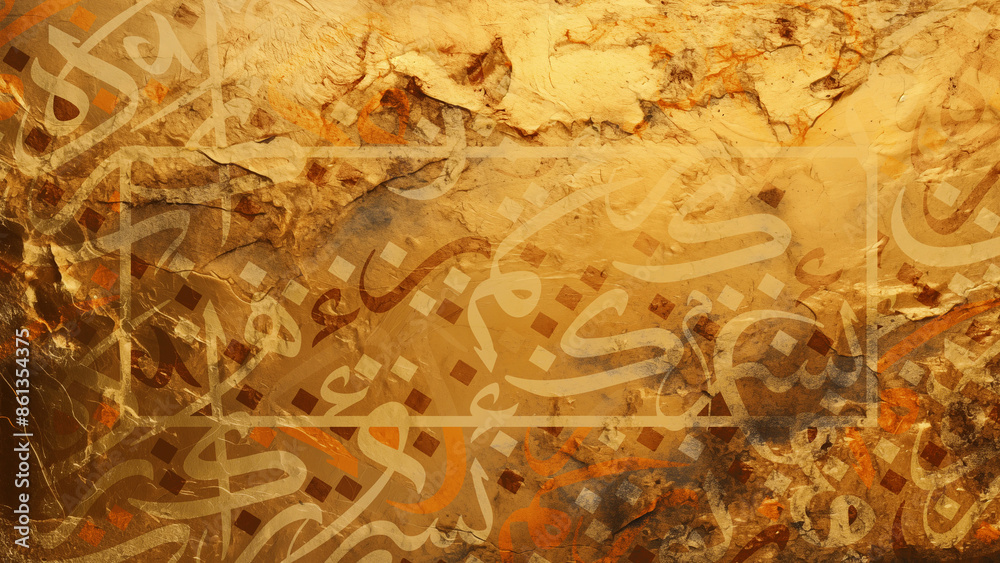 Arabic calligraphy wallpaper on a wall with a brown background and old ...
