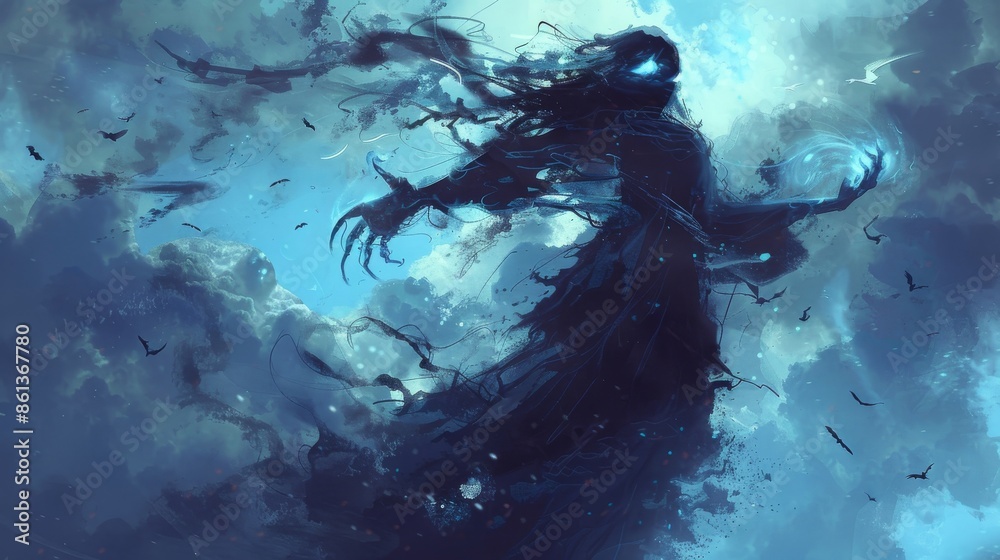 Figment painting of the man with the magic wizard's staff and the devil ...