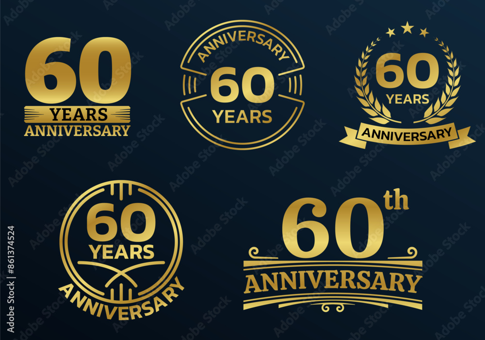 60 years icon or logo set. 60th anniversary celebrating golden sign or ...