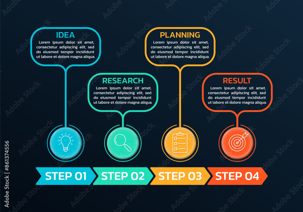 4 steps, option infographic with business icons. Process diagram ...