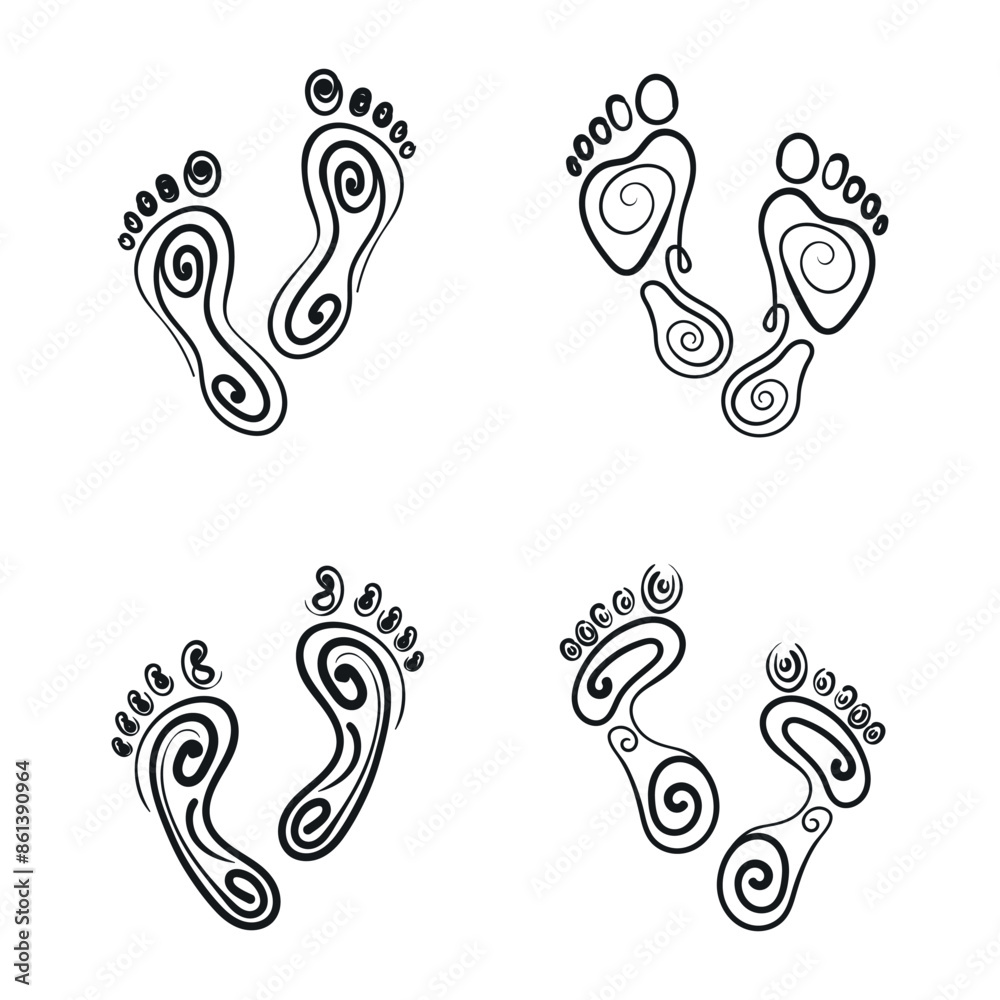 Human black outline footprints set on white background. Vector human ...