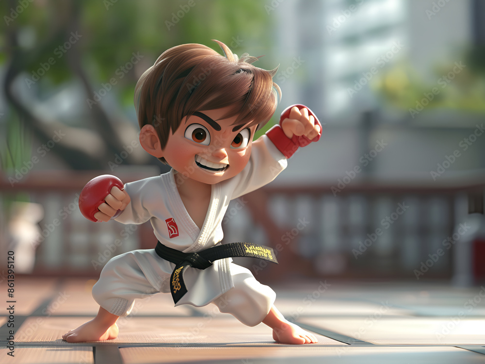Karate martial arts tae kwon do dojo clipart cartoon Boy Kick Stock ...