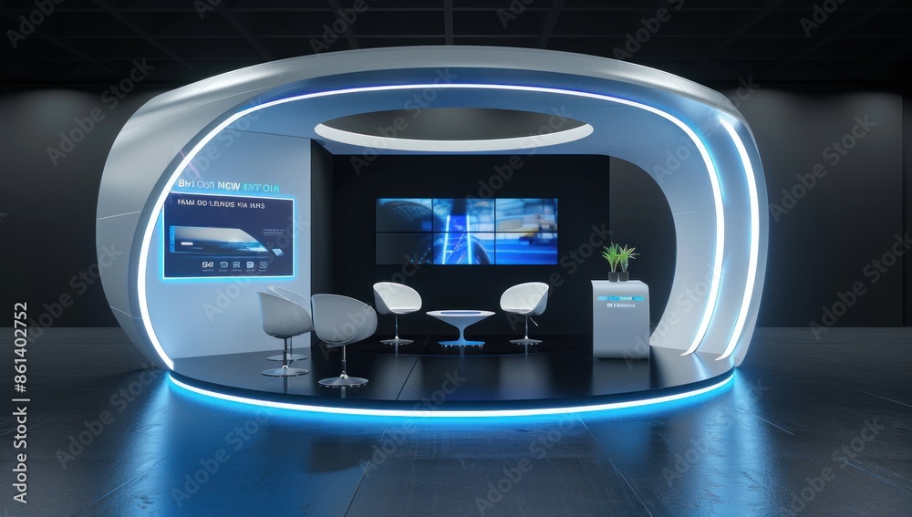Virtual TV news broadcast studio set background with a suspended ...