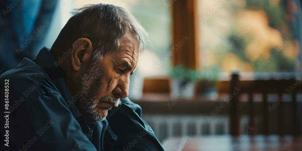 An elderly widower grieving the loss of his wife coping with depression ...