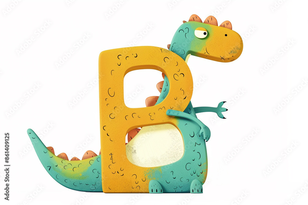 Colorful dinosaur letter B for kids isolated on white background, funny ...