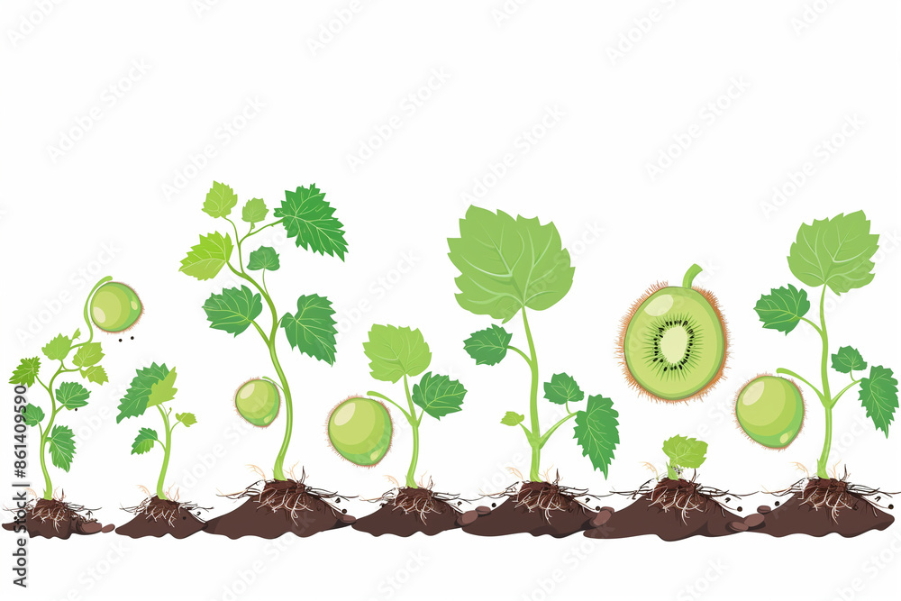 Kiwifruit growth stages. Kiwi ripening period progression. Life cycle ...