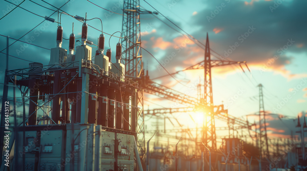 Electric Power Substation with High Voltage Transformers Industrial ...
