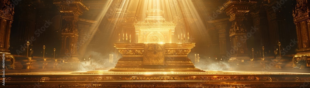 The Ark of the Covenant displayed in a grand temple, surrounded by ...