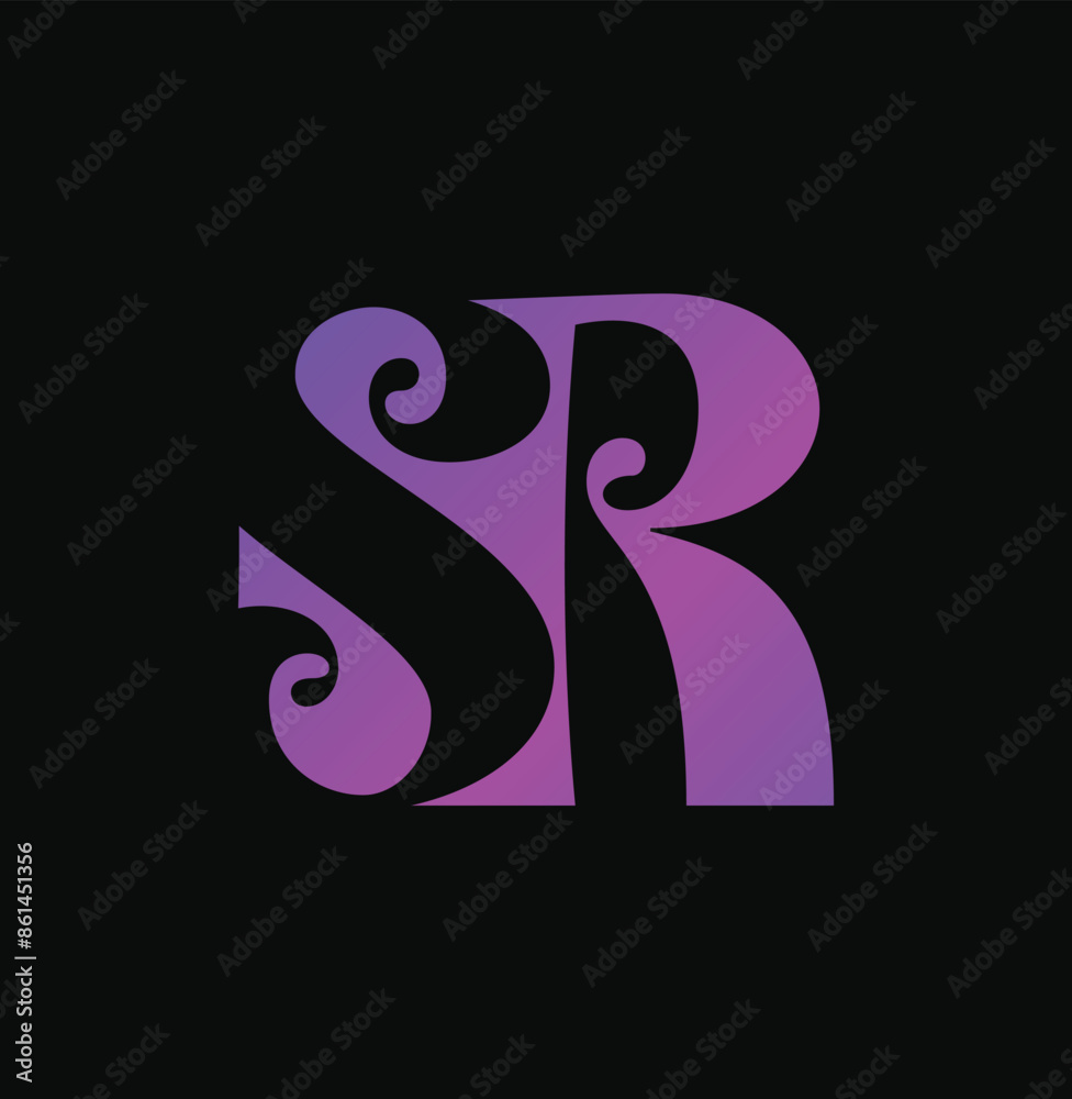 SR initial logo curvy font style RS negative icon for brand Stock ...