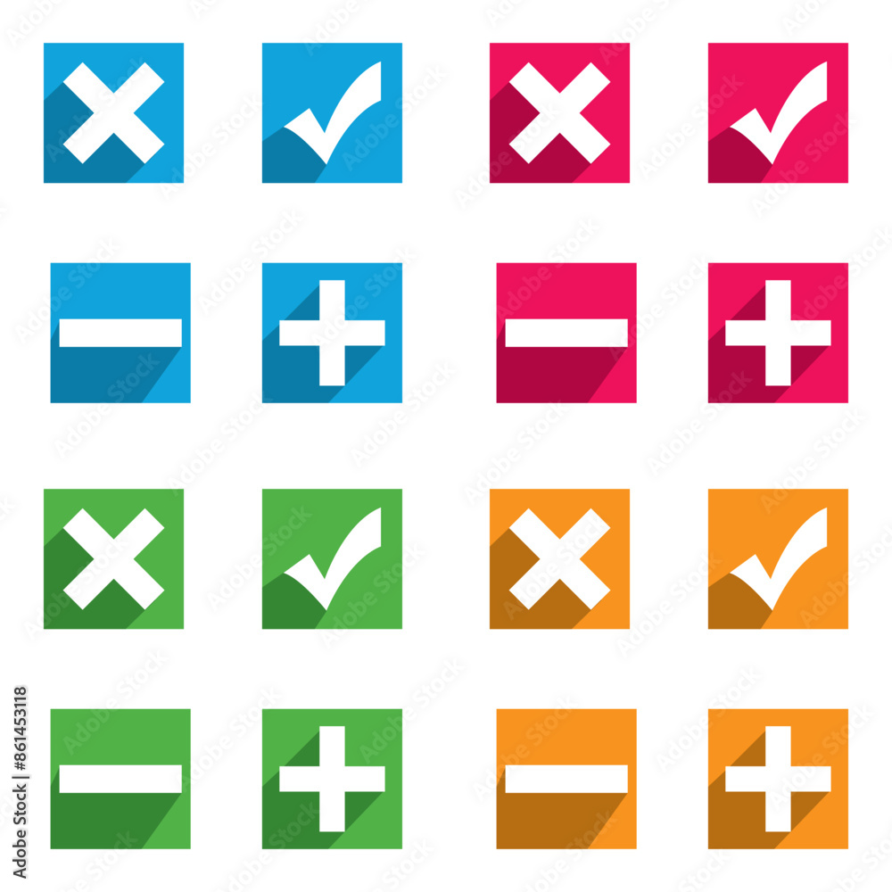 Check mark and Cross symbol icon vector. Plus and minus symbol icon on ...