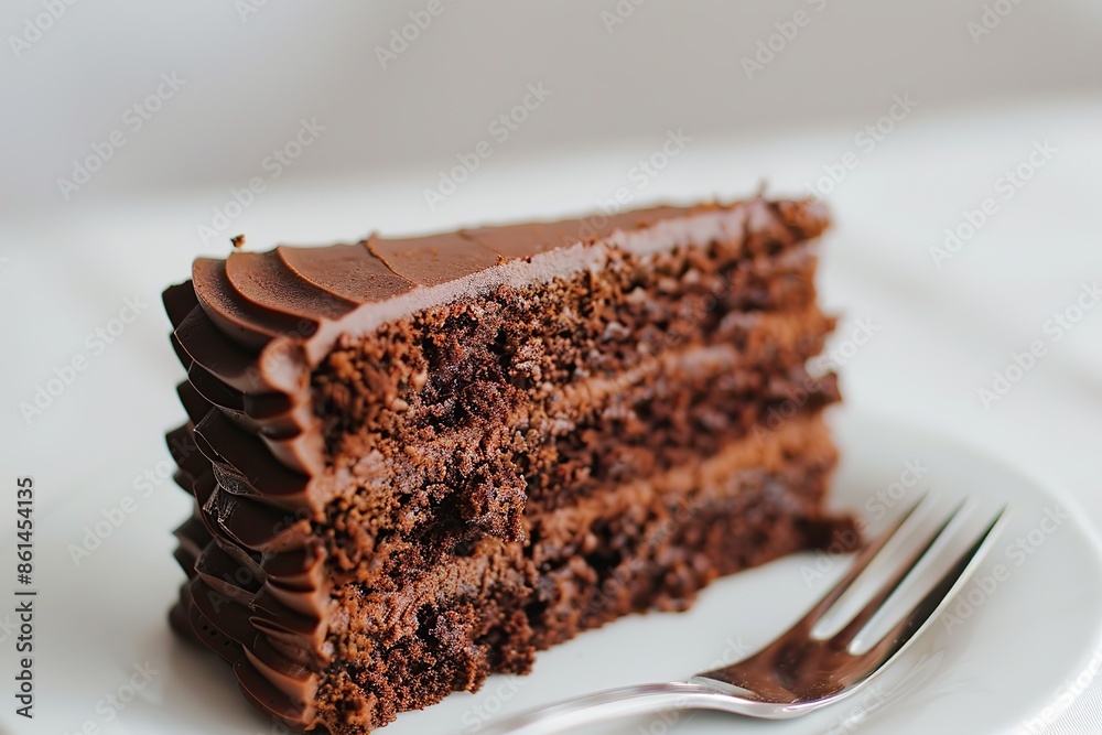 Piece of Sacher torte on white Plate. Brown portion slice of famous ...