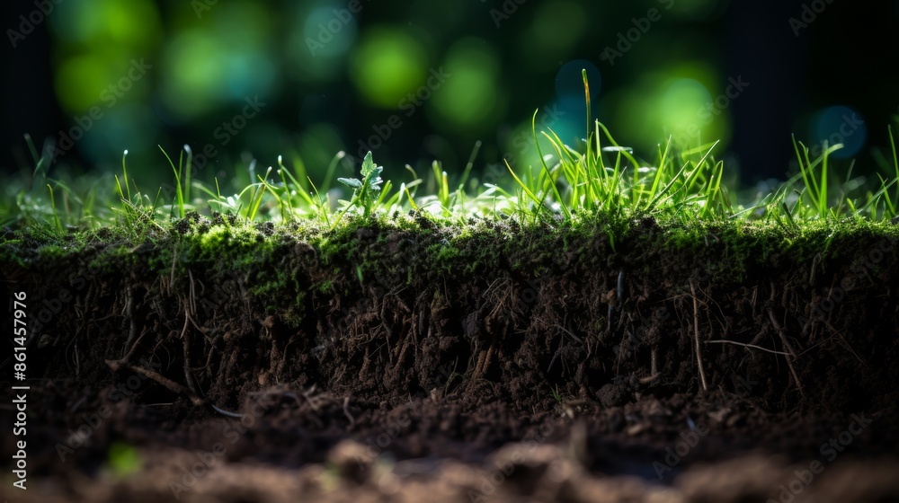 Intricate turfgrass roots in detailed soil cross section for ...