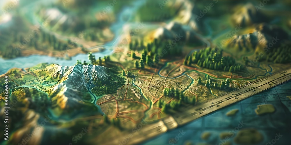 A scenic map with a mix of nature elements and artistic details ...