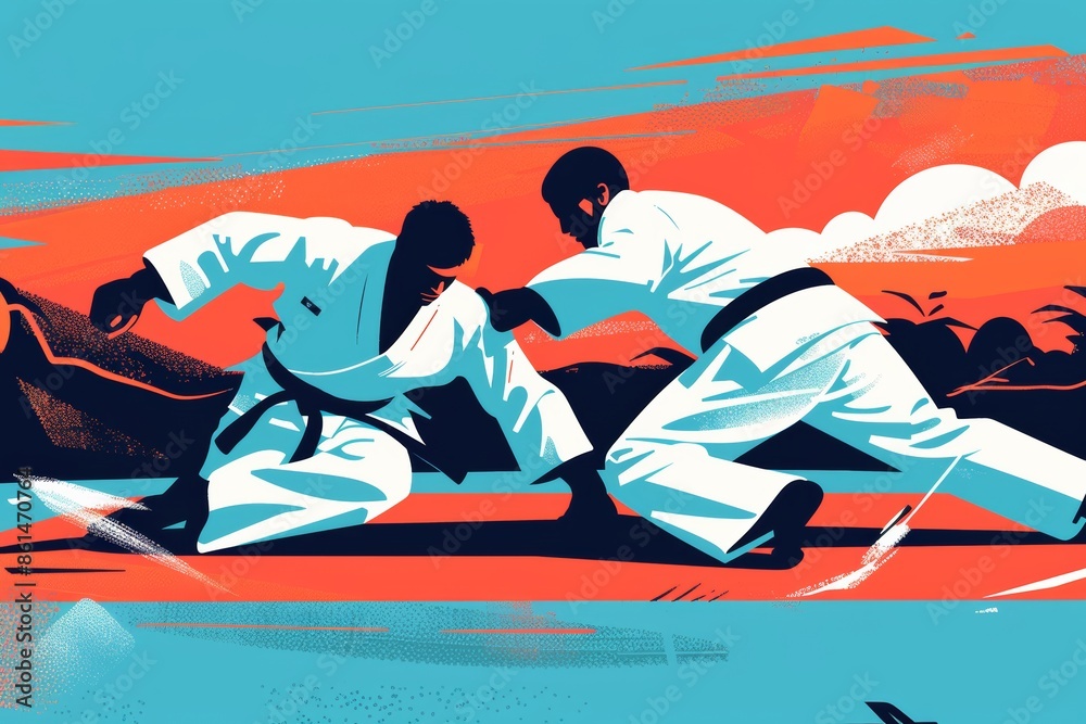 High-angle vector illustration of Brazilian Jiu-Jitsu fighters ...
