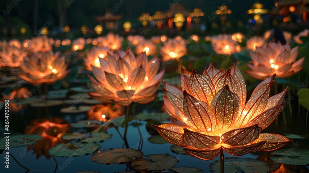Wesak Festival Poster: Nighttime Ceremony with Abstract Art and Temple ...