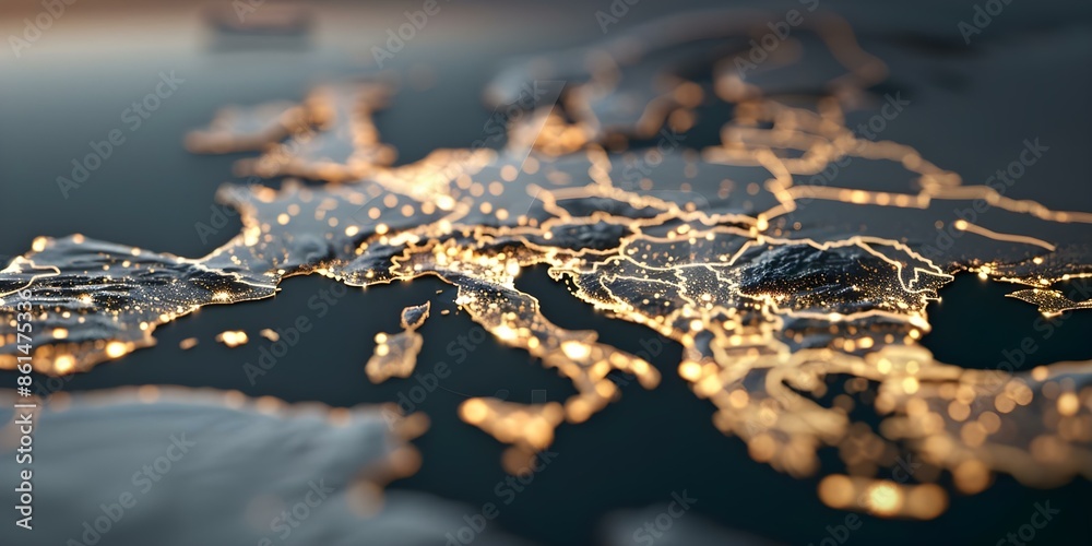Digital map of Western Europe showing global network connectivity and ...
