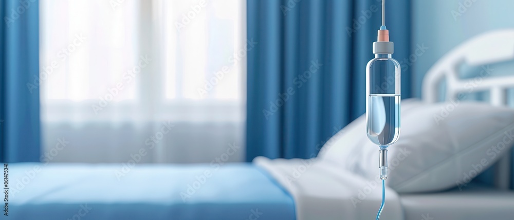 Hospital room with an intravenous (IV) drip setup, focusing on a ...