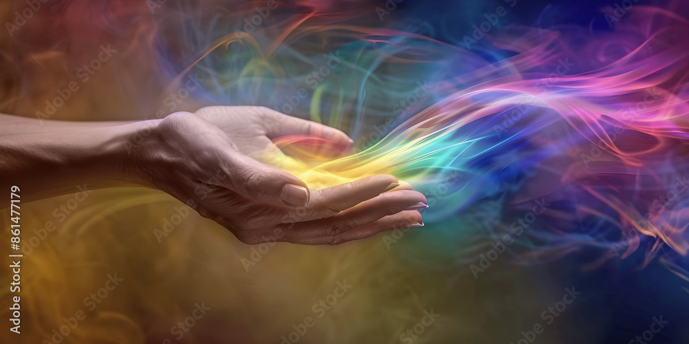 Sending you vibrant colourful healing energy - open palm cupped hands ...