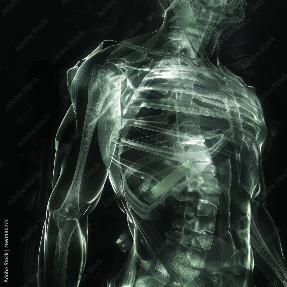 Artistic digital depiction of a human torso in X-ray style, featuring ...