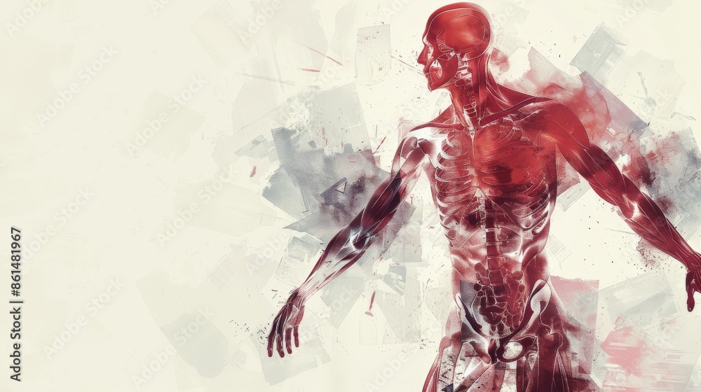 Digital painting of a human body diagram with emphasis on muscular and ...