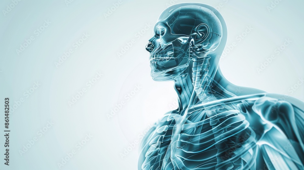 Detailed digital illustration of muscles and internal organs in X-ray ...