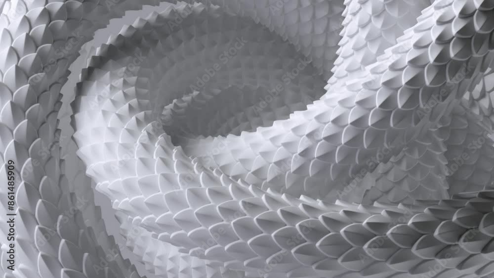 looping 3d animation. Abstract white background of knotted albino snake ...