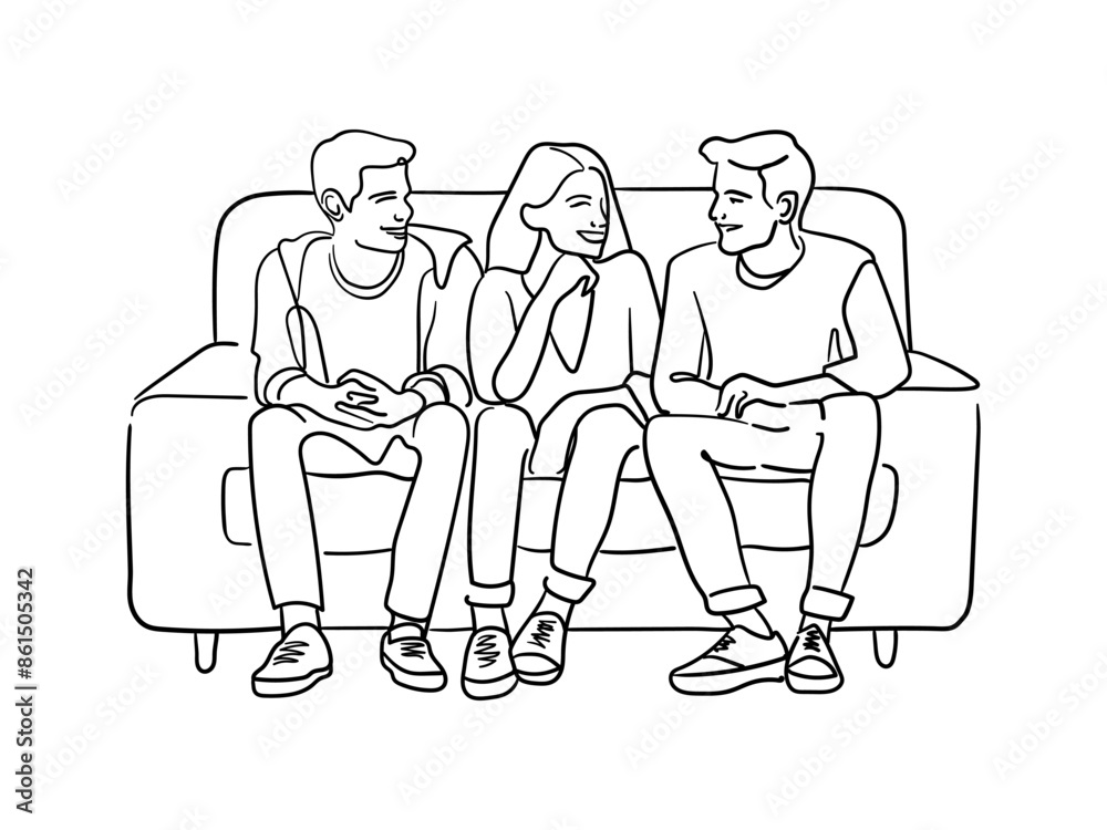 Friends sitting on the sofa and talking continuous line art drawing ...