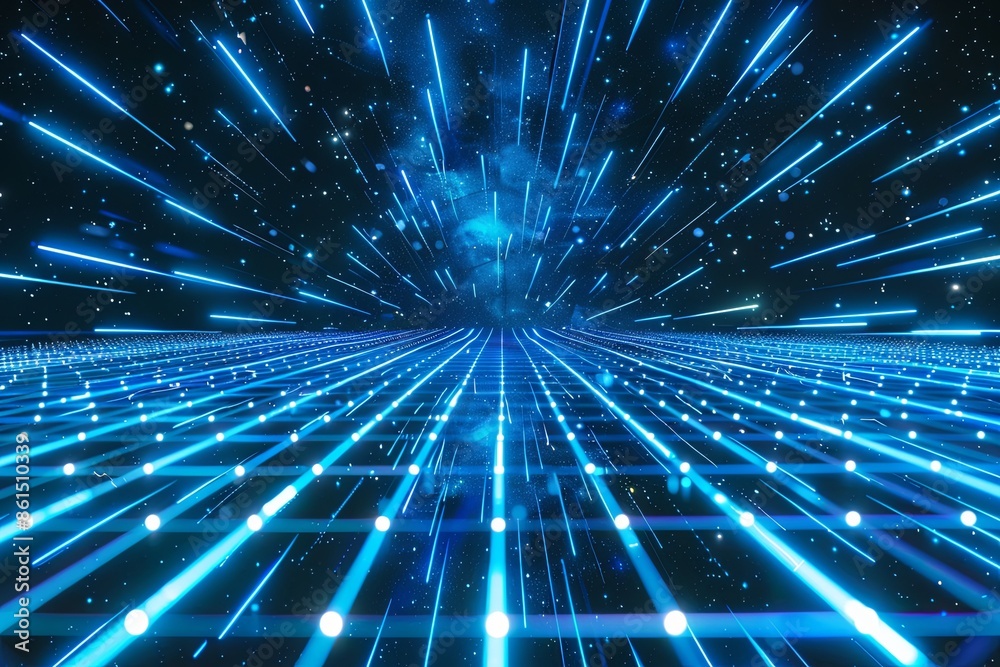 80s video game background with blue light grid streaking in space ...