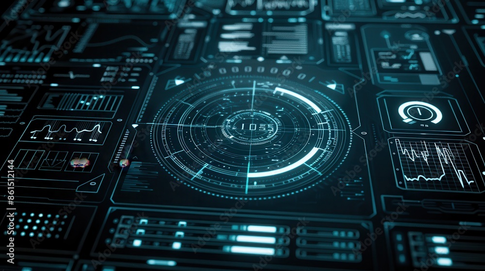 Data analysis chart, system monitoring interface, key icon, top view ...
