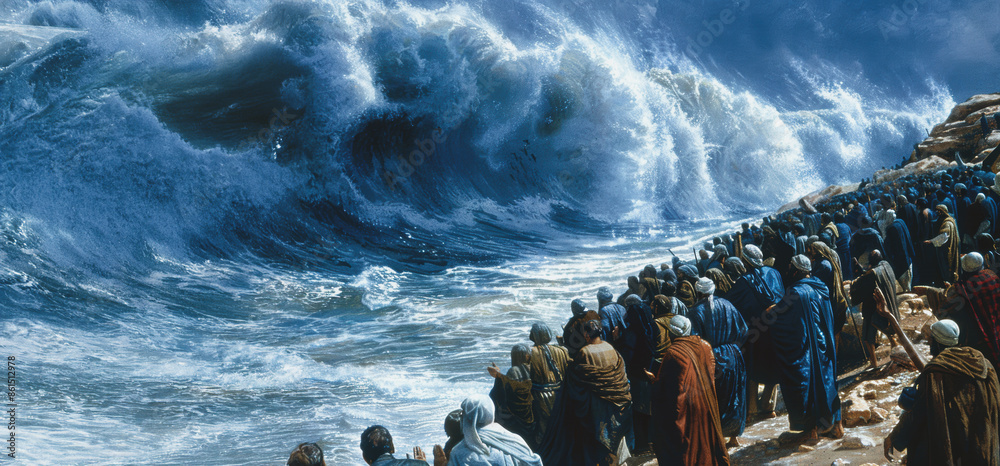 Moses parts the red sea, leading the israelites to freedom Stock ...