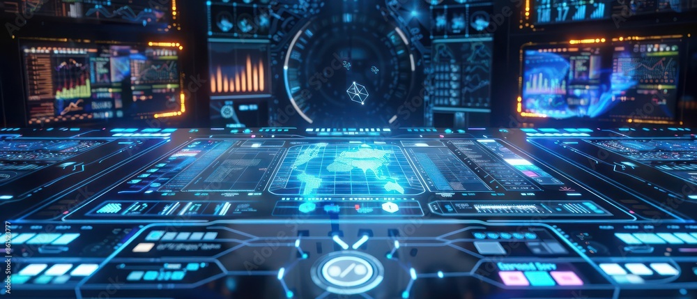 Conceptual image of a digital control panel for urban planning and ...