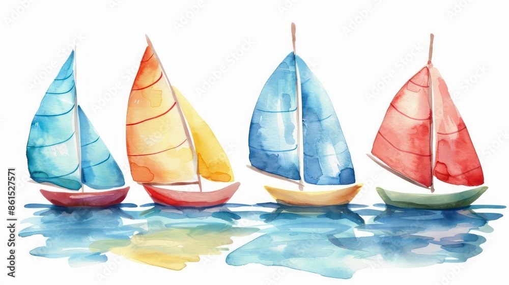 Cute sailing watercolor clipart on a white background, ideal for adding ...