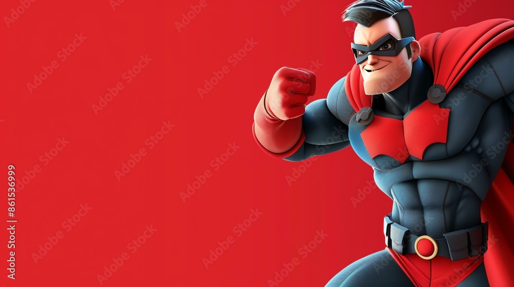 Confident superhero ready to fight crime. A strong and brave man in a ...