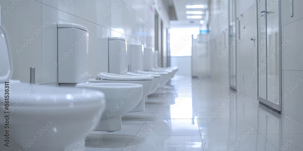 Interior of a modern public empty restroom in a shopping center. Empty ...